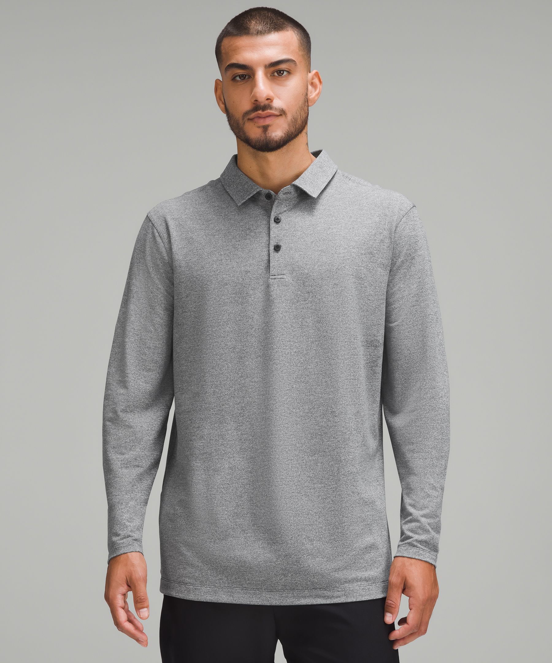 Lululemon Evolution Long-Sleeve Polo Shirt Pique - Heathered Black